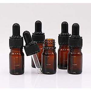 3 Pcs 5ml 0.17oz Empty Refillable Amber Glass Graduated Dropper Bottle Essential Oil Cosmetics Elite Fluid Container Jar Pot Holder with Glass Pipette Dropper