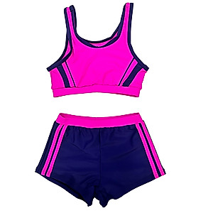 KKmeter Kids Girls 2pcs Dance Outfit Racer Back Crop Top with Shorts Clothing Sets for Sport Gymnastic Dancing Swimming (Rose, 5-6)