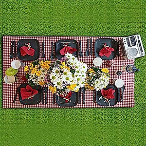 Tribello Camping Picnic Dishes Set with Case, (Set for 6) 32 Plastic Reusable Cutlery Set - BPA Free - Microwave / Dishwasher Safe