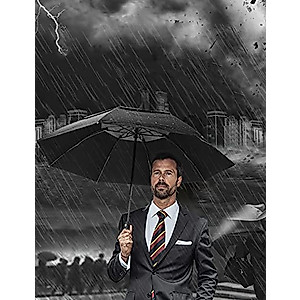 Vuteehy Windproof Umbrella, Travel Umbrella for Rain with 16 Ribs Double Canopy Vented, Waterproof Folding Umbrella with Inverted Design, Auto Open Close - Compact Rain Umbrella for Men and Women