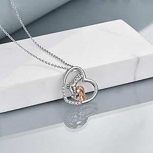 POPKIMI Sterling Silver Giraffe Necklace with Women Giraffe Charm Heart Pendant Jewelry Giraffe Gifts for Women Daughter