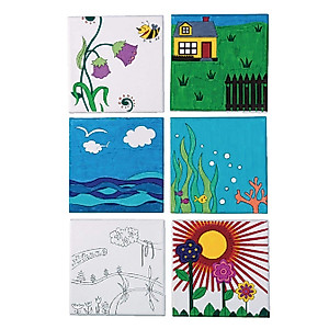 S & S Worldwide Paint-Your-Own Designer Canvas Set I, 2 each of 6 Pre-Printed Designs, Great For Kids & Adults, DIY Ready To Paint, 6-1/2" x 6-1/2" Stretched Canvas. Pack of 12,Black and White