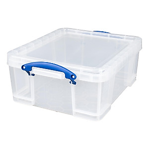 Really Useful Box 17 Liter Plastic Stackable Storage Container with Snap Lid & Built-In Clip Lock Handles for Home or Office Organization, Clear