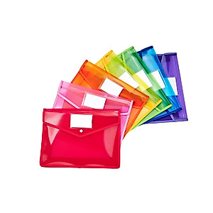 7 Pack A4 Plastic Wallet Folder Envelopes with Closure and Label Pocket, 2.8" Expansion, Letter Size, Clear Poly File Folders Holder Documents Organizer Expandable for School Home Work Office