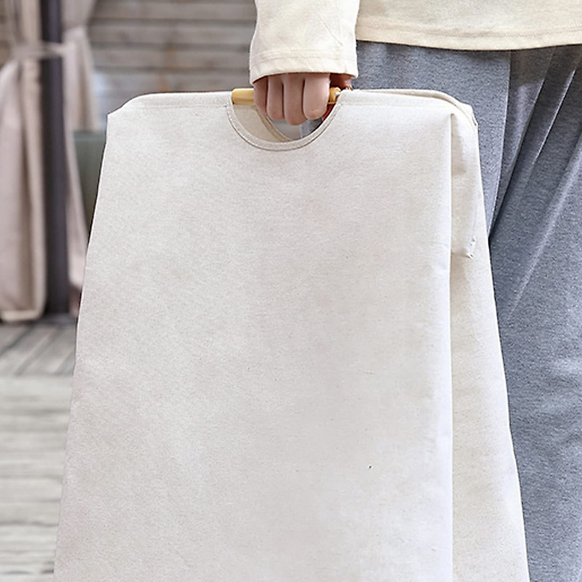 Large Laundry Basket Waterproof Laundry Hamper with Wooden Handle Dirty Clothes Basket Storage Basket Laundry Bin for Household Bathroom(Small)