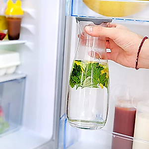 CRYSTALIA Glass Carafe with Lid, Drink Pitcher and Plastic Carafe Lid for Water Milk Iced Tea or Lemonade, Clear Glass Orange Juice Bottles for Mimosa Bar Supplies, Large Glass Container for Fridge