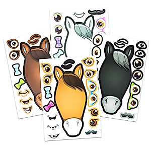 24 Make A Horse Sticker Sheets - Includes Brown, Black, & White/Grey Horses - Fun Craft Activity for Children - Perfect Party Favors for Horse, Petting Zoo & Barn Themed Birthday Parties