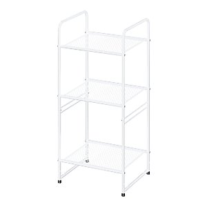 GEORIS 3-Tier Mesh Shelving Unit Outdoor Indoor Waterproof, Stackable Metal Plant Shelf Stand, 17.7-Inch Width Laundry Display Storage Rack, White