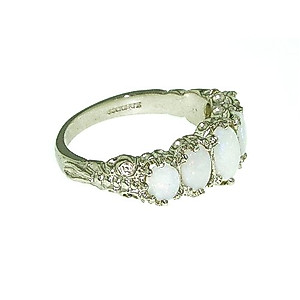 LetsBuyGold 925 Sterling Silver Real Genuine Opal Womens Band Engagement Ring - Size 6