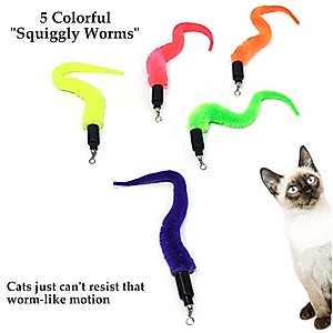 Pet Fit For Life 10 Piece Cat and Kitten Wand Replacement Pack with Squiggly Worm and Furry Mouse