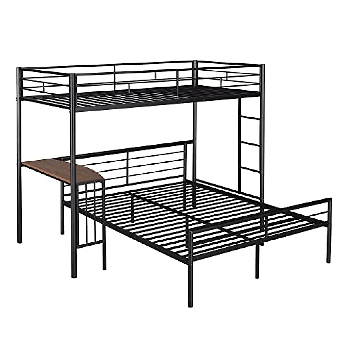 Harper & Bright Designs Twin Over Full Metal Bunk Bed Frame with Desk, Ladder and Quality Slats for Bedroom (Black)