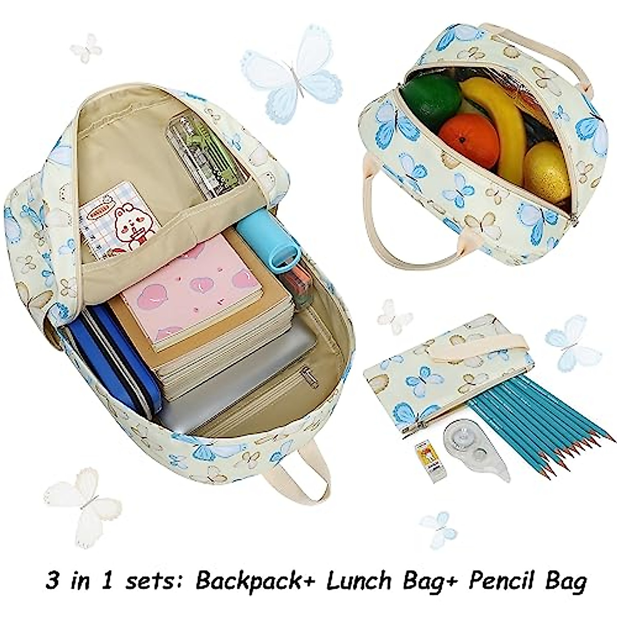 Bluboon School Backpack Set Girls Womens Laptop Bookbag Casual Daypack Fits 15 inch Laptop with Lunch Tote Bag and Pencil Bag（Purple-3 set