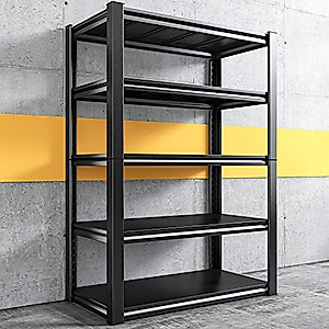 REIBII Garage Shelving Heavy Duty Garage Storage Shelves Load 2050LBS, Heavy Duty Shelving Adjustable 5 Tier Storage Shelves, Large Metal Shelving Unit for Garage Pantry, 39.4"W x 17.7"D x 72"H, Black
