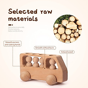 4 Wooden Figures in The Bus - Peg Dolls Unfinished Wooden Peg People Cars Wooden Figures Shape Preschool Learning Educational Toys Montessori Toys for Toddlers