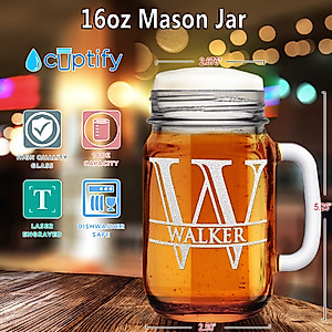 Personalized Mason Jar Split Script Monogram Initial and Name Laser Engraved 16 oz Drinking Glasses Customized Mug Birthday Gift for Women and Men