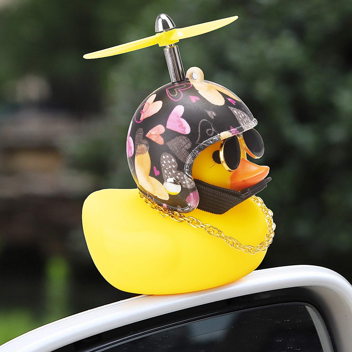 wonuu Rubber Duck Car Decorations Cute Yellow Duck Car Dashboard Ornaments with Propeller (Love)