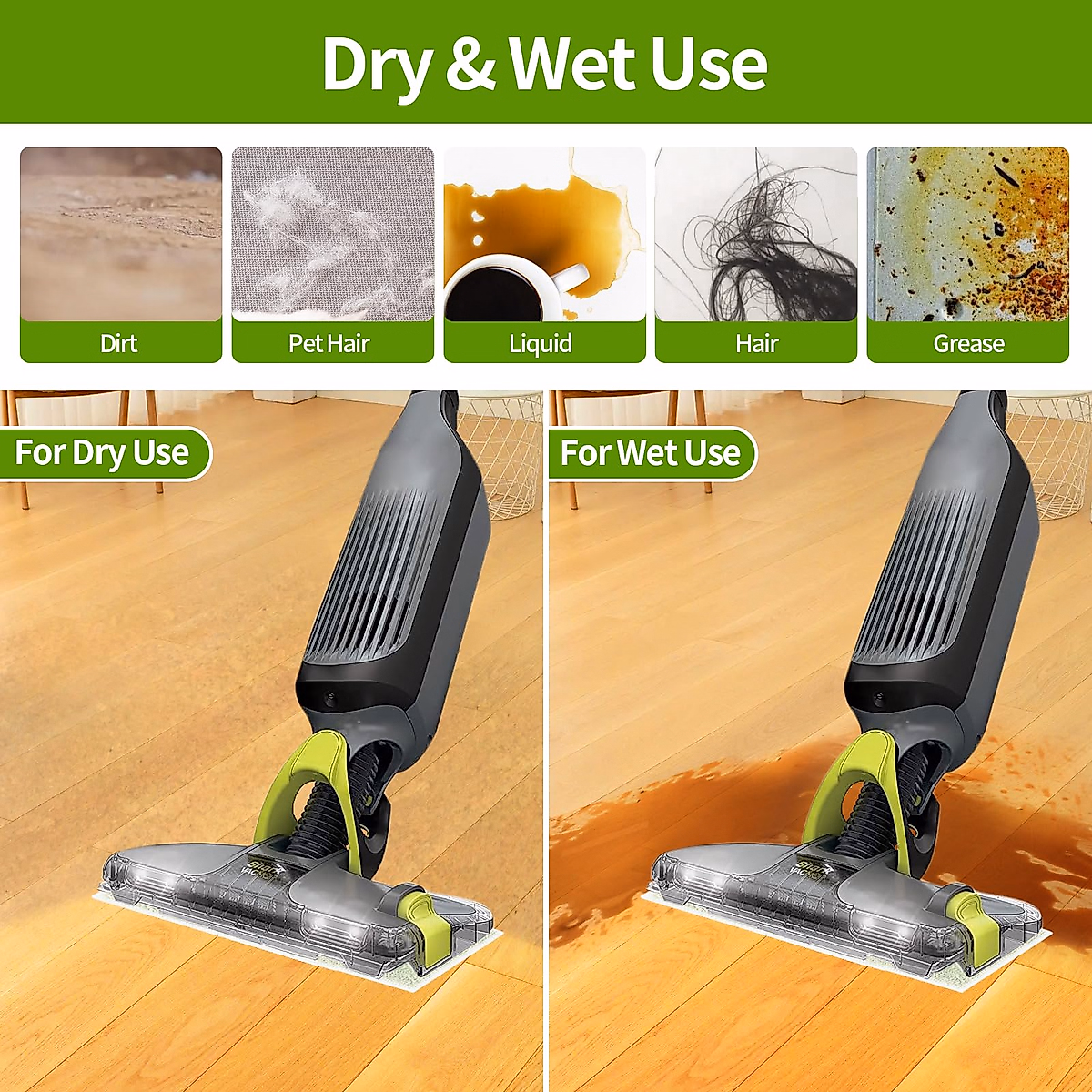 Gudotra 6 Pack Mop Pad Refills Compatible with Shark Vacmop Hardwood Floor Vacuum Mops VM252 VM251 VM200 VM200C VM190 VM252C QM250 VM250 VC205 Reusable Wet and Dry Vacmop Pads Green