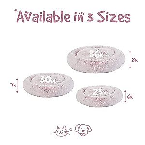 Friends Forever Coco Donut Dog Bed, Soft Faux Fur Cat Couch For Indoor Pet, Fluffy Calming Plush Shag, Round Raised Rim Bolster Cushion, Machine Washable Cuddler, Self Warming, 23x23, Pink