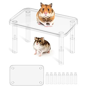 Bissap Hamster Platform, Plastic Play Platform Hamster Stand Platform for Dwarf Syrian Hamsters Gerbils Mice Degus or Other Small Pets Cage Accessories - Transparent