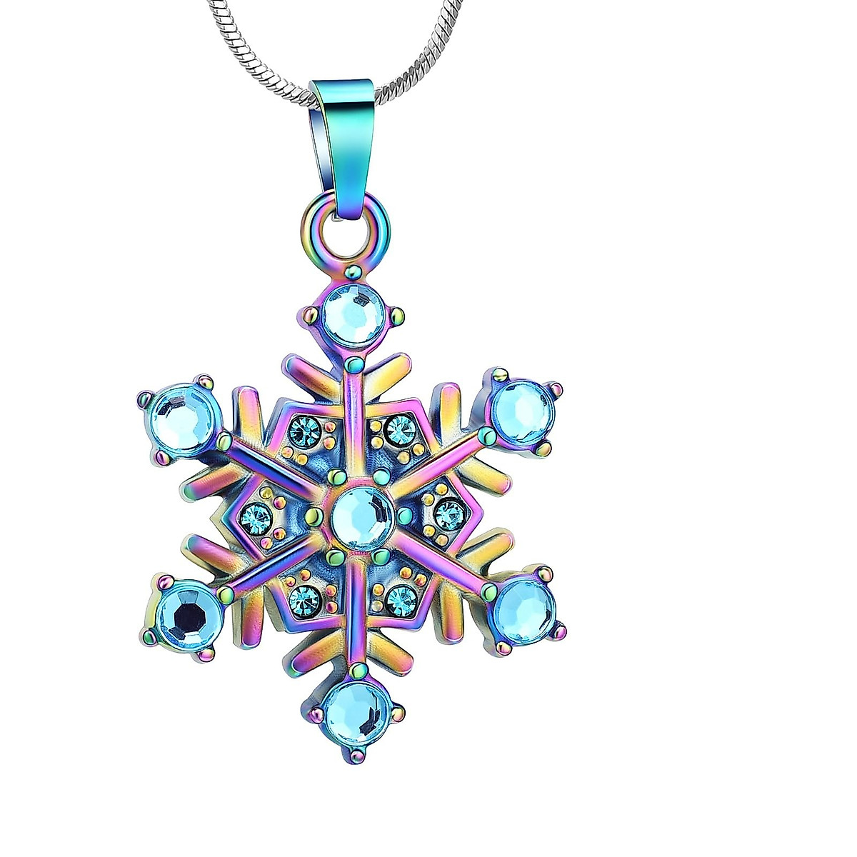 ZEZILE Memorial Urn Necklace Snowflake Pendant with Crystal Pet Dog Ashes Holder Stainless Steel for Woman Cremation Jewelry