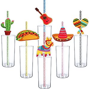 Blulu 72 Pieces Cinco De Mayo Fiesta Paper Striped Straws Mexican Straws for Fun Fiesta Taco Party Supplies, Luau Event Photo Props, Mexican Theme Carnivals Festivals, Wedding, Birthdays Party Favors