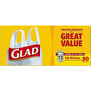 GLAD Tall Kitchen Trash Bags, 13 Gallon Handle Tie Trash Big for Kitchen, Unscented, 50 Count (Pack of 4)