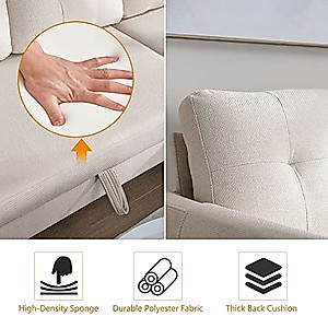 CALABASH Couch with Pull Out Bed, L Shaped Sleeper Sectional Sofa Bed with Storage, 3 Seater Couch and Reversible Chaise for Living Room Furniture Set (Beige)