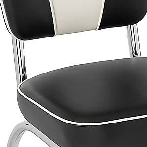 Richardson Seating V-Back Chrome Diner Chair with 2" Box Seat, NULL, Metal, Black and White