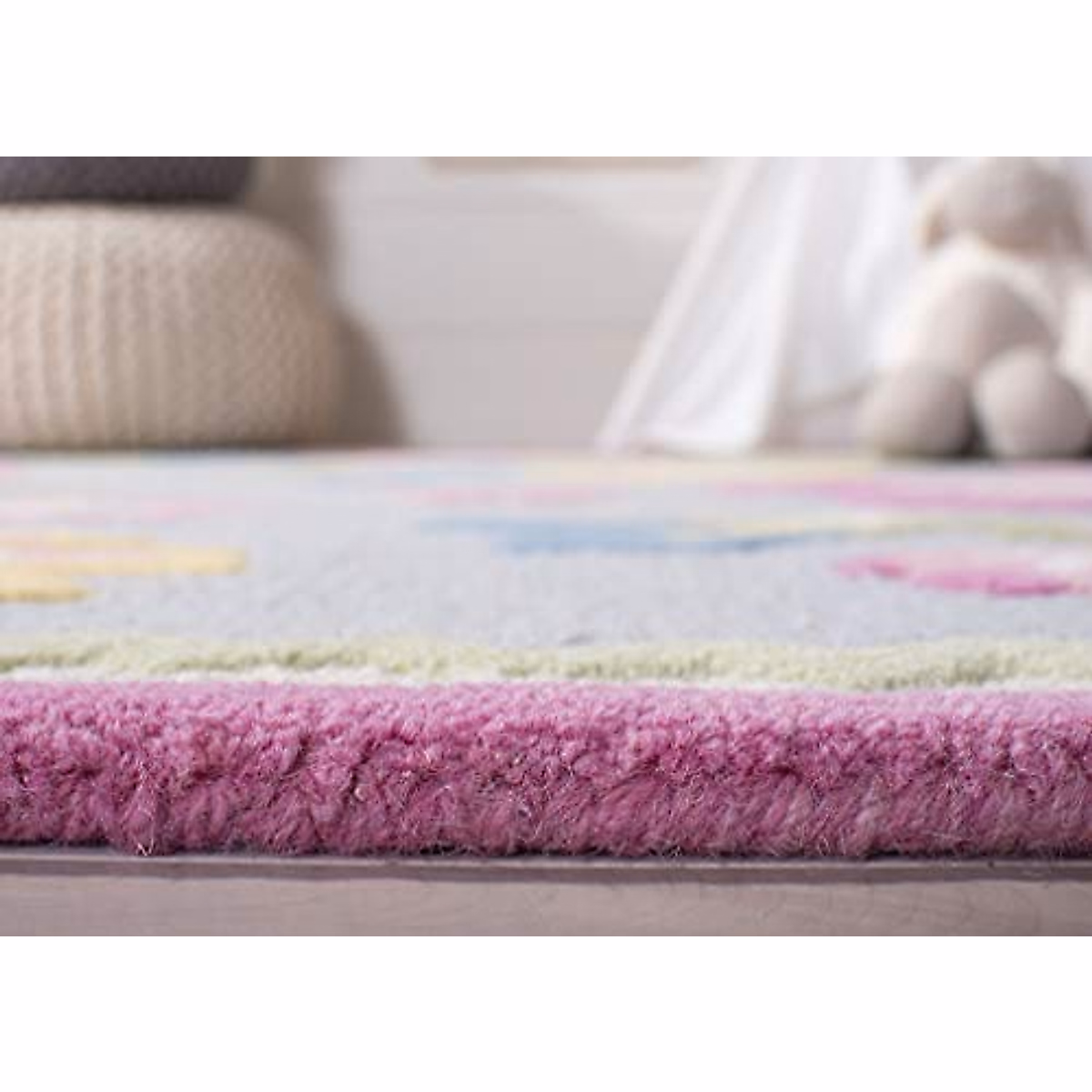 SAFAVIEH Kids Collection Accent Rug - 4' x 6', Blue & Multi, Handmade Floral Wool, Ideal for High Traffic Areas in Entryway, Living Room, Bedroom (SFK311A)