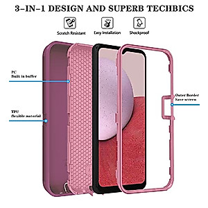 ONOLA Phone Case Compatible with Samsung Galaxy A14 5G with HD Screen Protector (2 Pack), Durable Shockproof 3-Layer Cover (WineRed Pink)