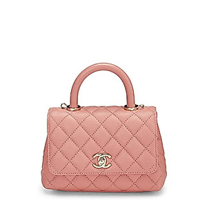 CHANEL, Pre-Loved Pink Quilted Caviar Coco Handle Bag Mini, Pink