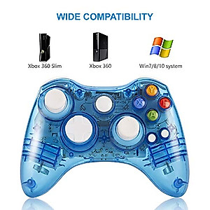 kosiwun 2.4GHZ Wireless Controller for Xbox 360 Controller, Wireless Remote Joystick Gamepad with USB Adapter Receiver for Xbox 360&360 Slim/PC Windows 10 8 11 Blue