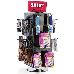 Displays2go Counter Pegboard Spinner Rack, Magnetic, 28 Inch, Black Steel (MD4PCTBK)