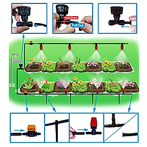 AWOWZ 59FT/18M Drip Irrigation Kits, 1/4"Drip Tubing and Two-Ways Connector, All-in-one Misters, DIY Saving Water Automatic Mist Irrigation System for Lawn, Garden, Greenhouse, Livestock Farm
