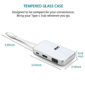 USB C Hub, USB C Multiport Adapter,6 in 1 Tempered Glass USB C to HDMI, VGA, USB C Charging, 2 USB 3.0 Ports,RJ45 Gigabit Ethernet, USB C Dock Dongle Compatible Apple MacBook Pro 13/15 (Thunderbolt 3)