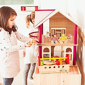 Wooden Dollhouse Furniture Doll House Furnishings with 8 Pieces Winning Doll Family Set, Dollhouse Accessories for Miniature Dollhouse, Family Figures Imaginative Play Toy (Lovely Style)