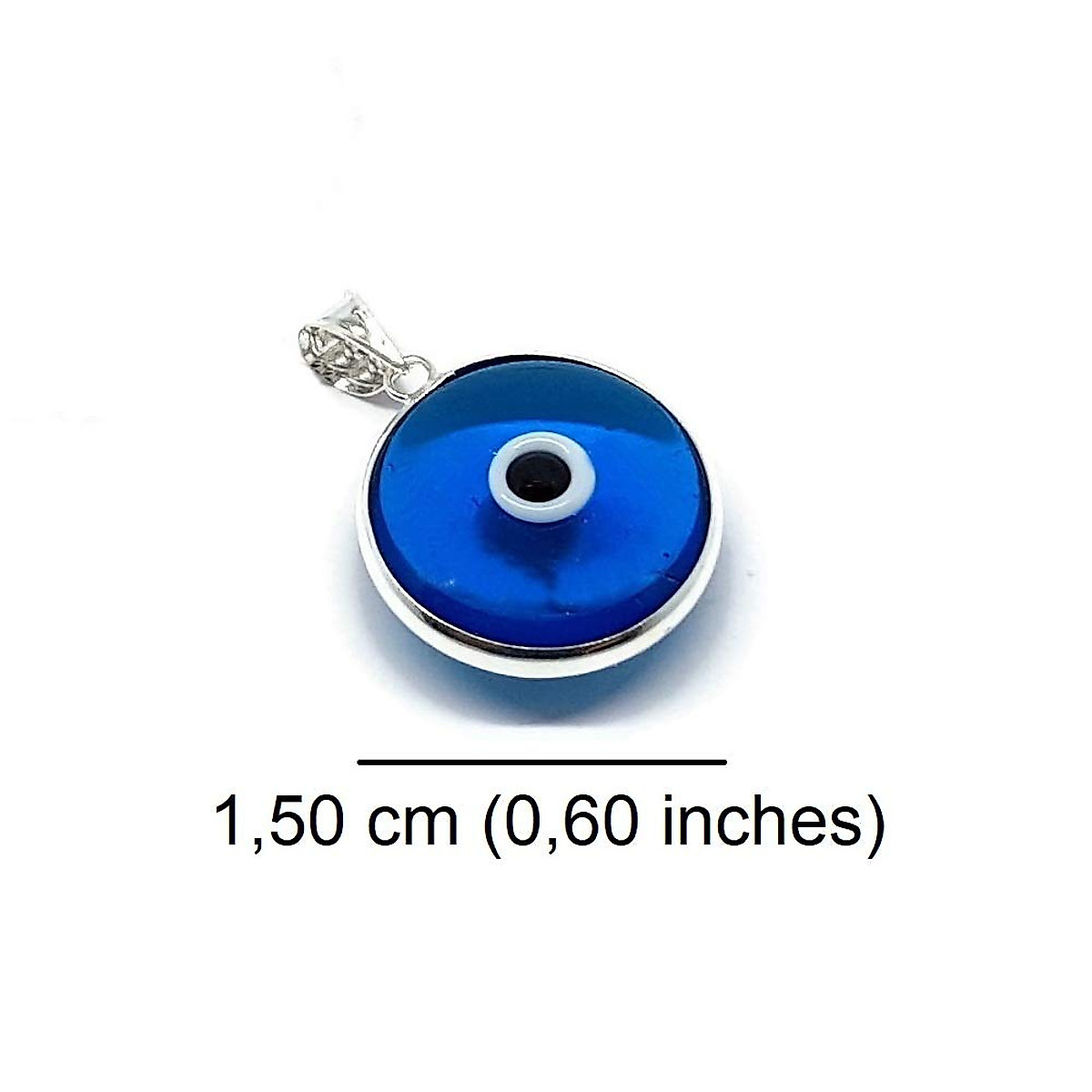 MYSTIC JEWELS by Dalia – Glass Evil Eye Pendant for Good Luck – 925 Sterling Silver – Diameter of Pendant 0,6"