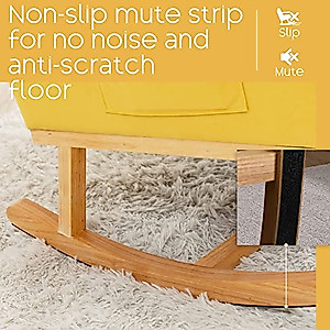 YUUIJOAA Nursery Rocking Glider Chair - Modern Accent Chairs Upholstered Velvet Rocker Padded Armchair with Side Pocket for Living Room Bedroom Yellow