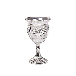 DOITOOL Wine Goblet Metal Wine Glass Gem Inlay Style Zinc Alloy Goblet Carved Liquor Goblets Stem- Cup Stemware for Party Decorations Wedding Prop (Silver, Random Flower Pattern)
