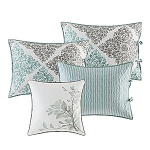 Madison Park Daybed Cover Set - Double Sided Quilting Casual Design, All Season Bedding with Bedskirt, Matching Shams, Decorative Pillow, 75"x39", Diamond Aqua 6 Piece