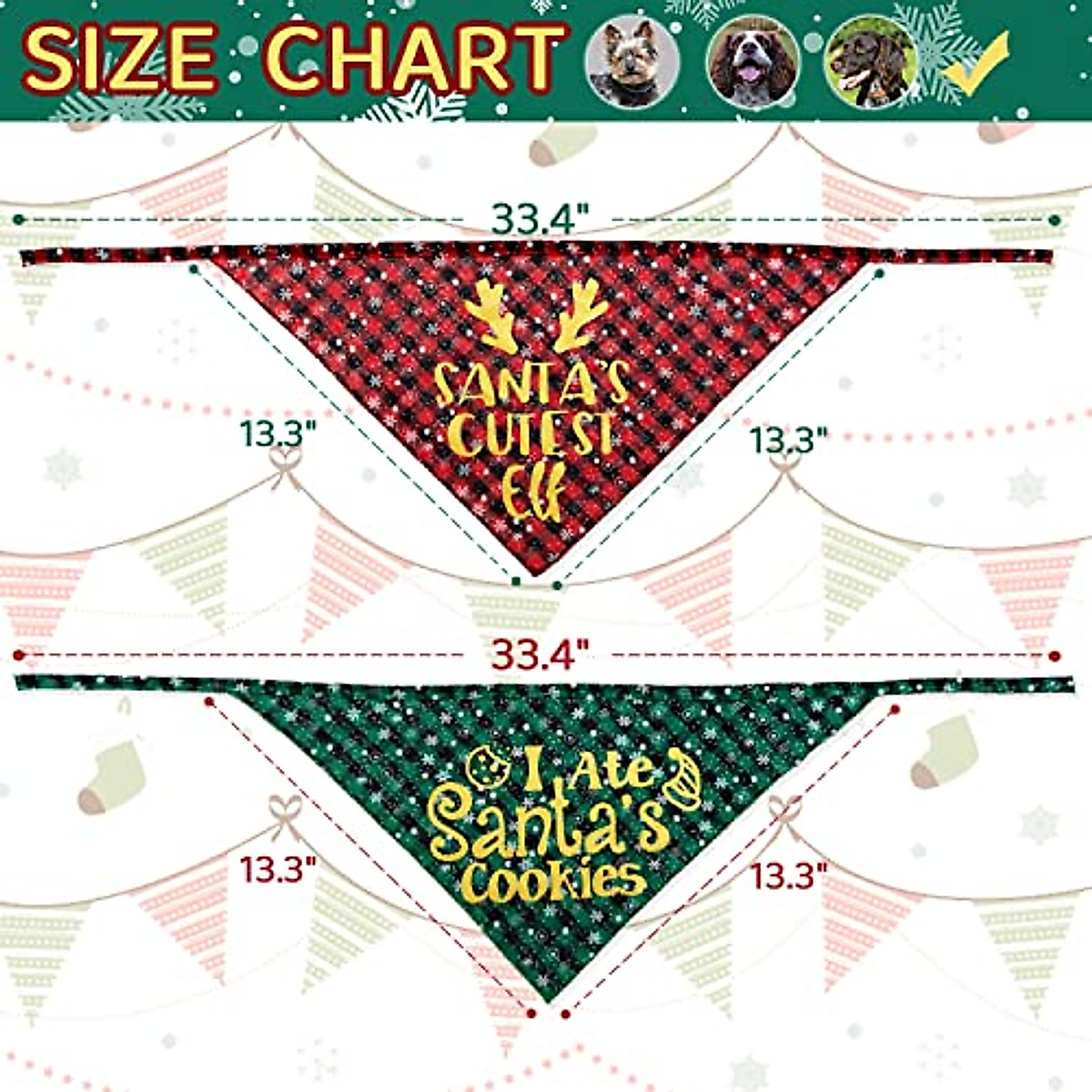 PAWNISAW Dog Christmas Bandanas - Cute Snowflake Bronzing Plaid Dog Holiday Bandanas Triangle Bibs Dog Kerchief Set Scarfs for Girl Boy Small Medium Large Dogs