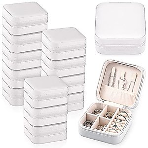 Yinkin 12 Pcs Mini Travel Jewelry Case Bridesmaid Proposal Gift Boxes Small Jewelry Organizer PU Leather Earring Organizer Box Bulk Travel Accessories Portable Travel Jewelry Holder (White)