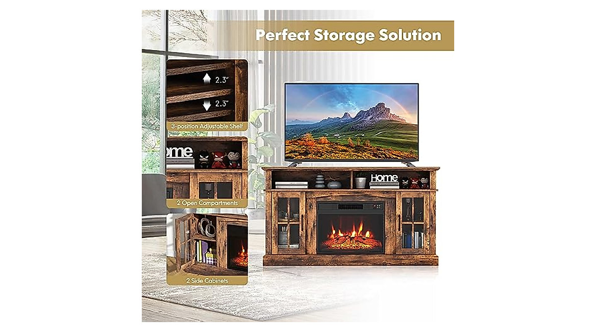 COSTWAY Electric Fireplace TV Stand - Modern Warmth & Style