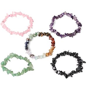 5 Pcs Natural Gemstone Chakra Crystal Healing Chip Stretch Bracelets,Gemstone Polished Irregular Crystals Stone Reiki Yoga Chipped Gravel Bead Jewelry Accessories