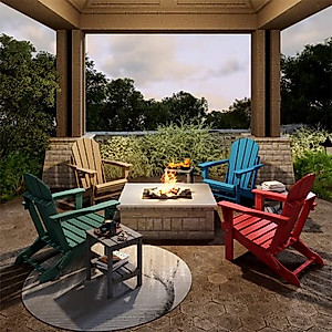 MUCHENGHY Folding Adirondack Chairs, Patio Chairs, Fire Pit Chairs, Outdoor Chairs, Plastic Adirondack Chairs, Lawn Chairs Weather Resistant with Cup Holder for Deck, Backyard, Garden(Black)