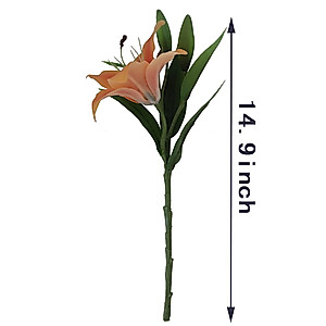 Fawoert 5Pcs Artificial Tiger Lily Fake Flower Bouquet Wedding Home Party Garden Decoration (Orange)