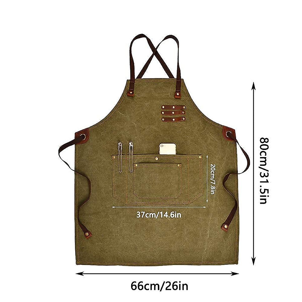 urhgart Waxed Canvas Work Aprons for Men & Women, Shop Apron, Heavy Duty Woodworking, Barista, Barber, Chef, Bartender, Metal Working, with Pockets (Green 1 Piece)