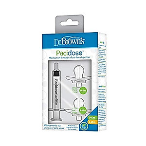 Dr. Brown's Pacidose Pacifier and Liquid Baby Medicine Dispenser with Oral Syringe and Two Sizes of Pacifier Bulbs - 0-6m and 6-18m