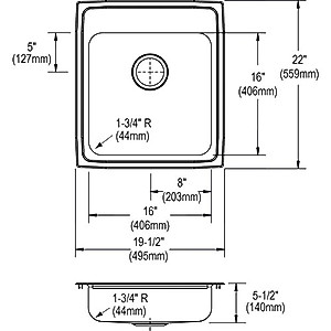 Elkay LRAD202255MR2 ADA Sink, Lustrous Satin