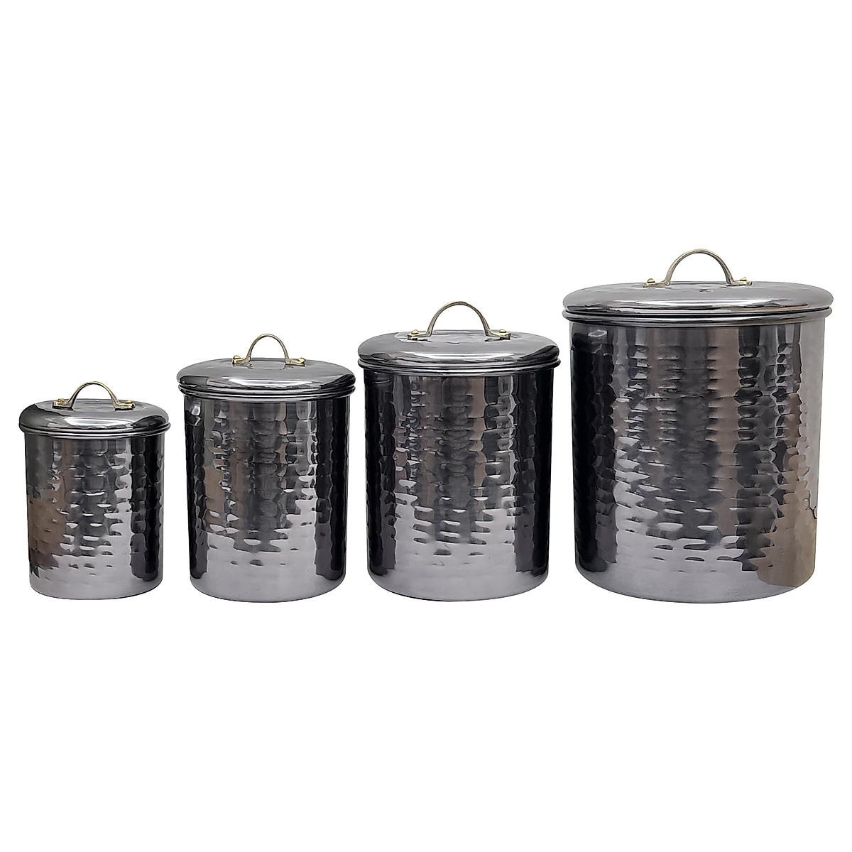 nu steel Set Of 4 Food storage Container Kitchen Hammered Canister with black nickel finish
